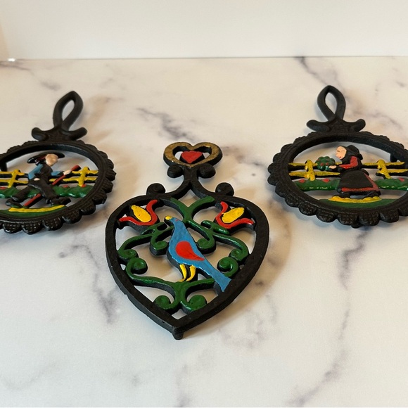Accents | Vintage Cast Iron Trivets Folk Art Painted Dutch Farmers ...
